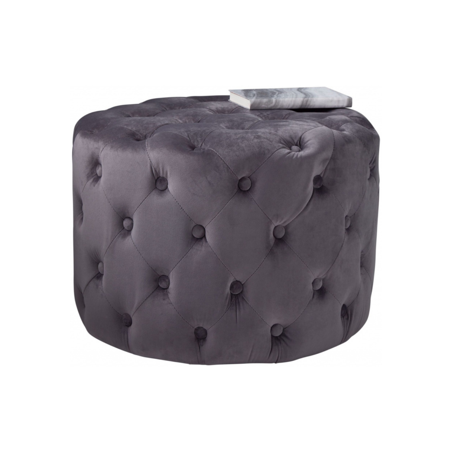 Grey Tufted Velvet Pouffe